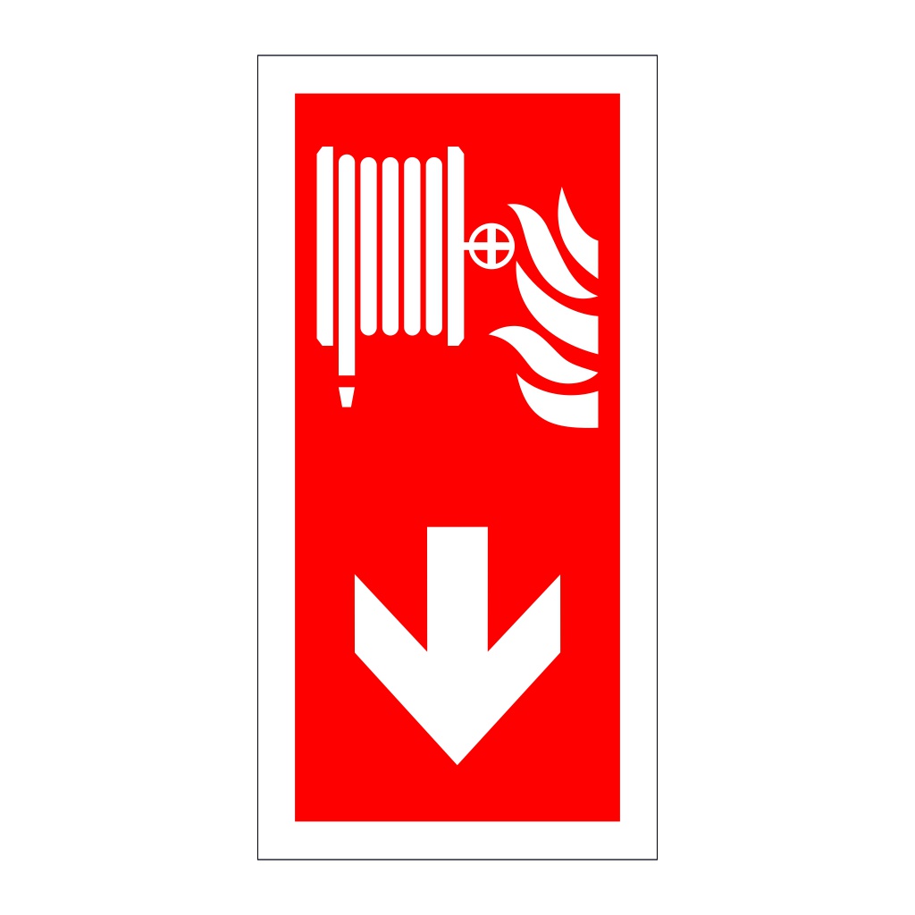 Fire hose reel Down directional arrow (Marine Sign) | British Safety Signs