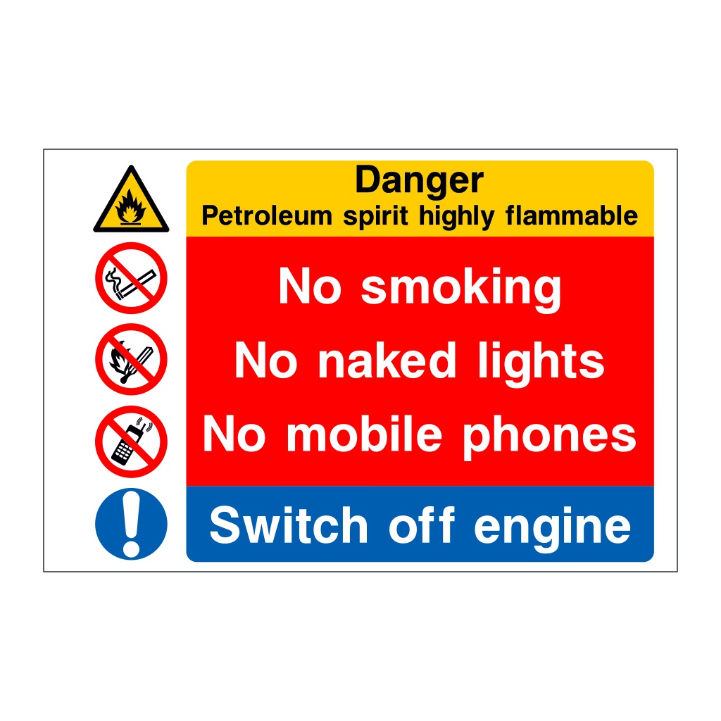 Danger Petroleum spirit highly flammable Multi-message sign | British ...
