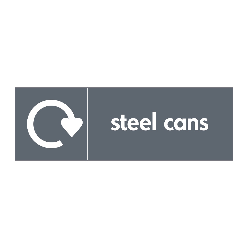 Steel cans with WRAP recycling logo sign | British Safety Signs