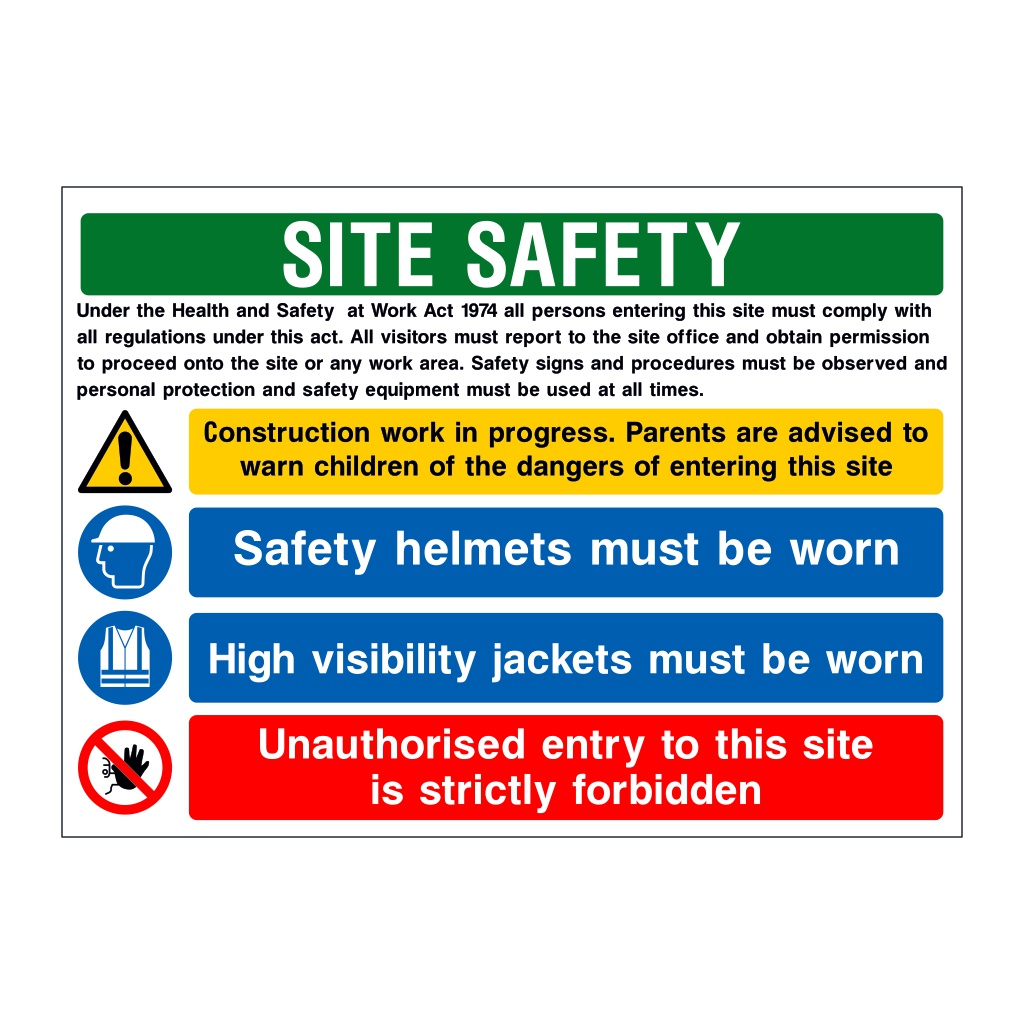 H&S Act V1 multi-message site safety board | British Safety Signs