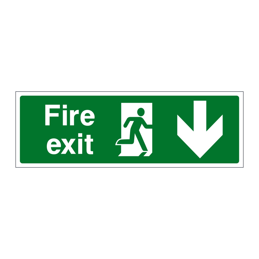 Fire exit arrow down sign | Manufactured by British Safety Signs
