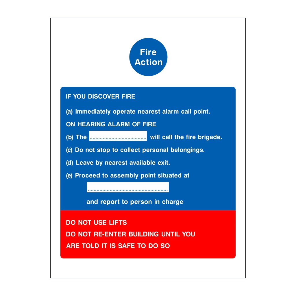 Fire Action Sign Points A - E | British Safety Signs