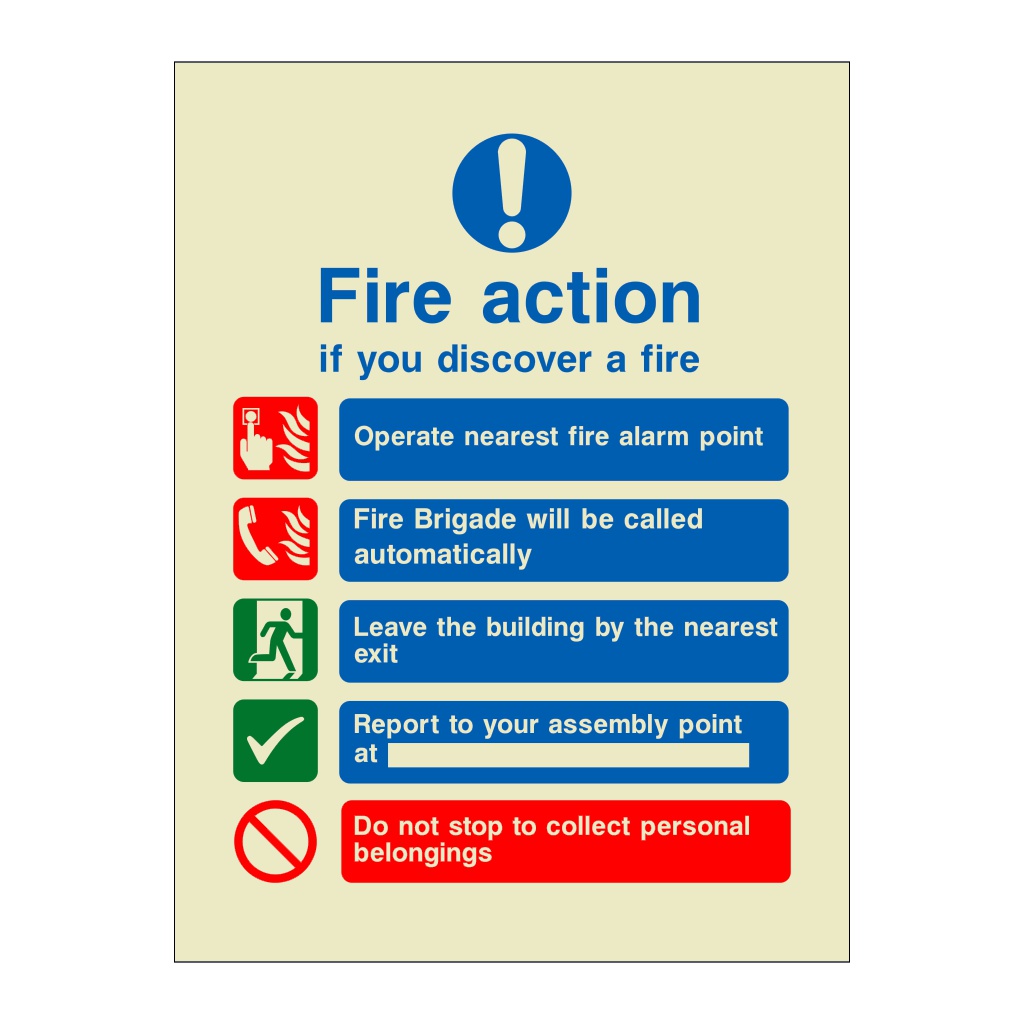 Fire Action Sign with symbols No lift version | British Safety Signs