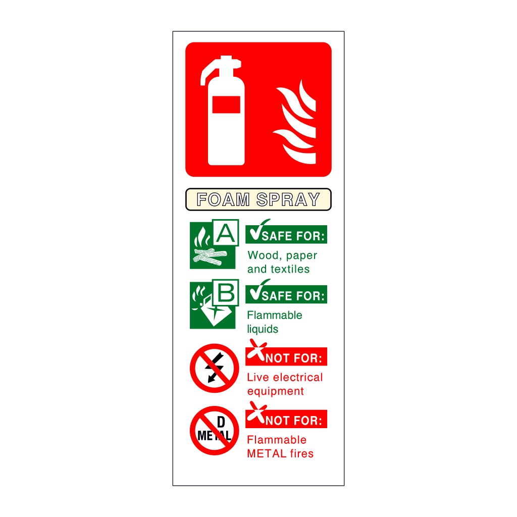 Foam spray fire extinguisher Identification Sign | British Safety Signs