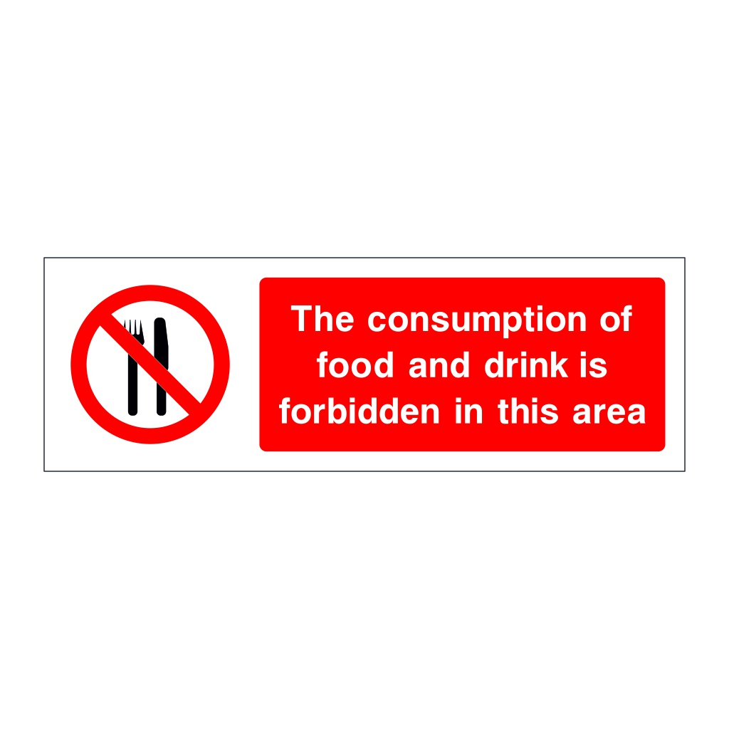 The consumption of food and drink is forbidden in this area sign ...
