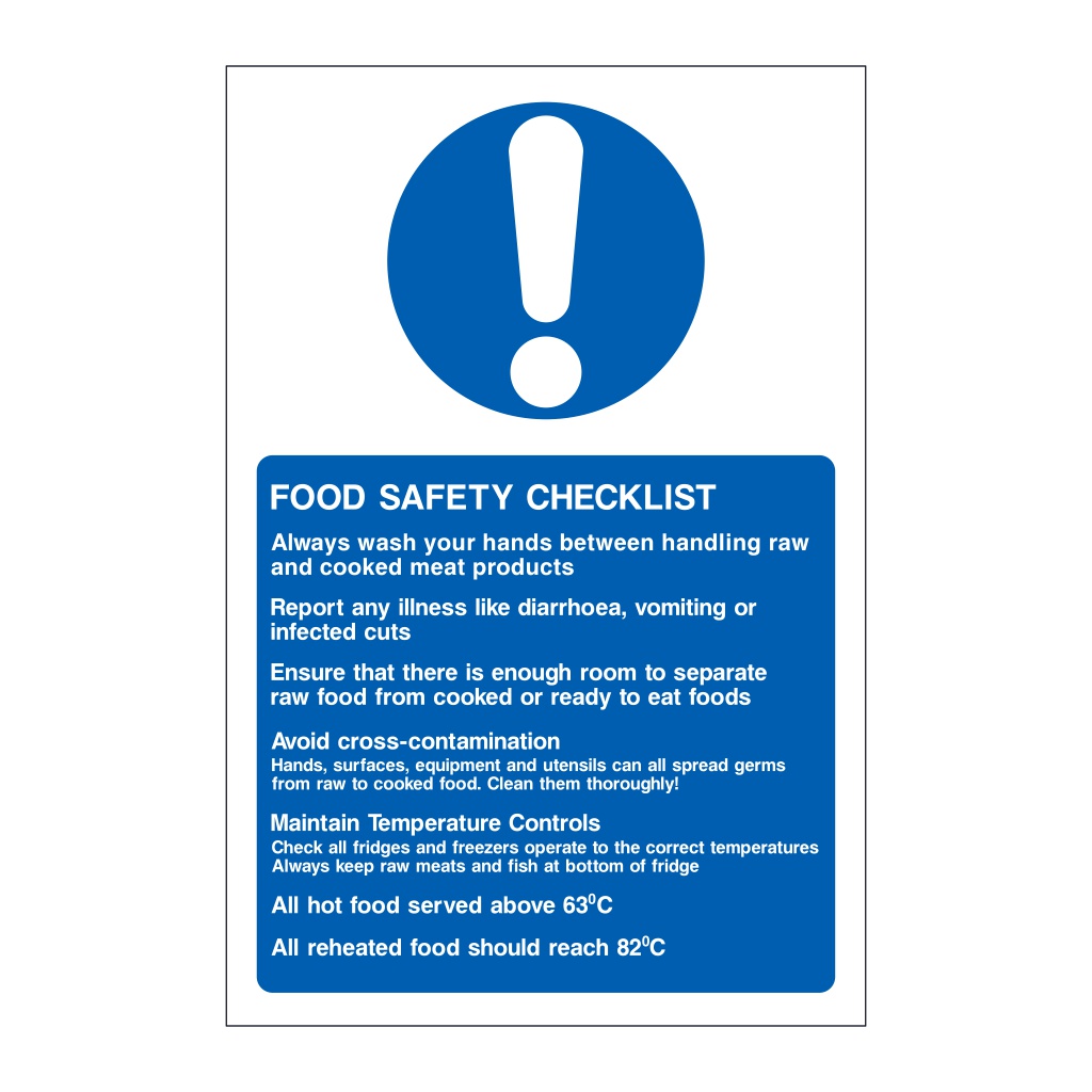 Food safety checklist sign | Manufactured by British Safety Signs