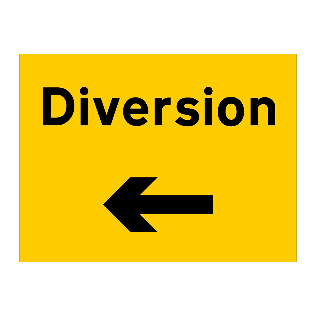 Diversion Arrow Left sign | Manufactured by British Safety Signs