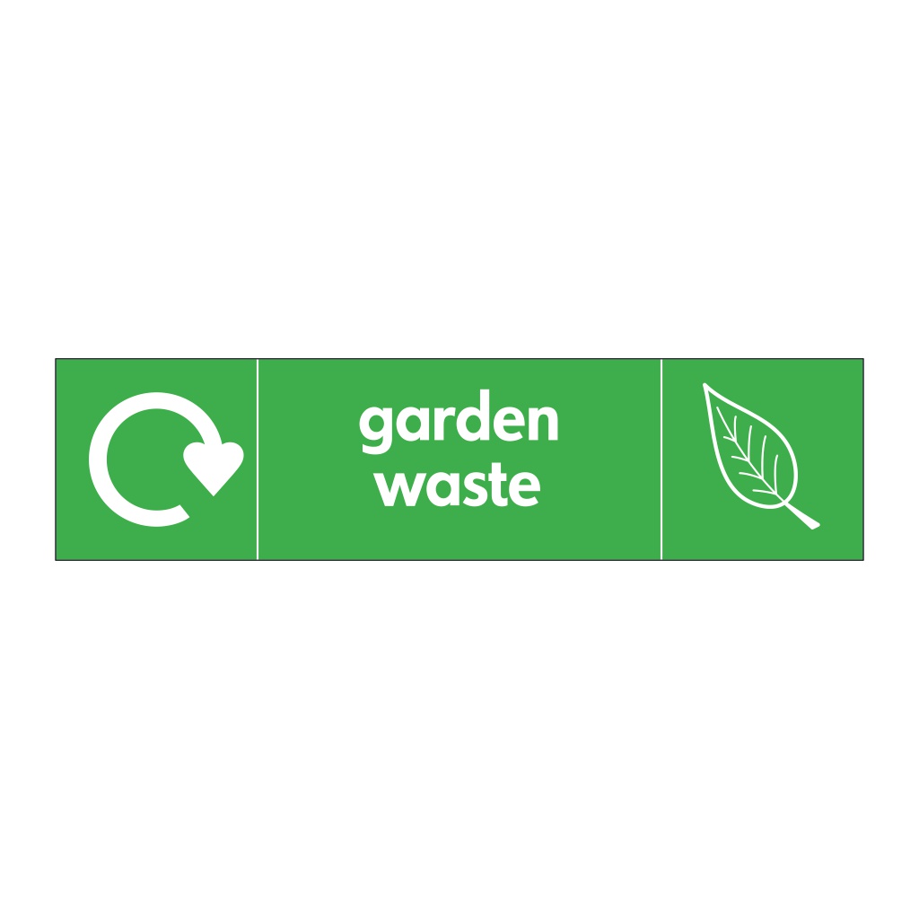 Garden waste with WRAP recycling logo & icon sign | British Safety Signs
