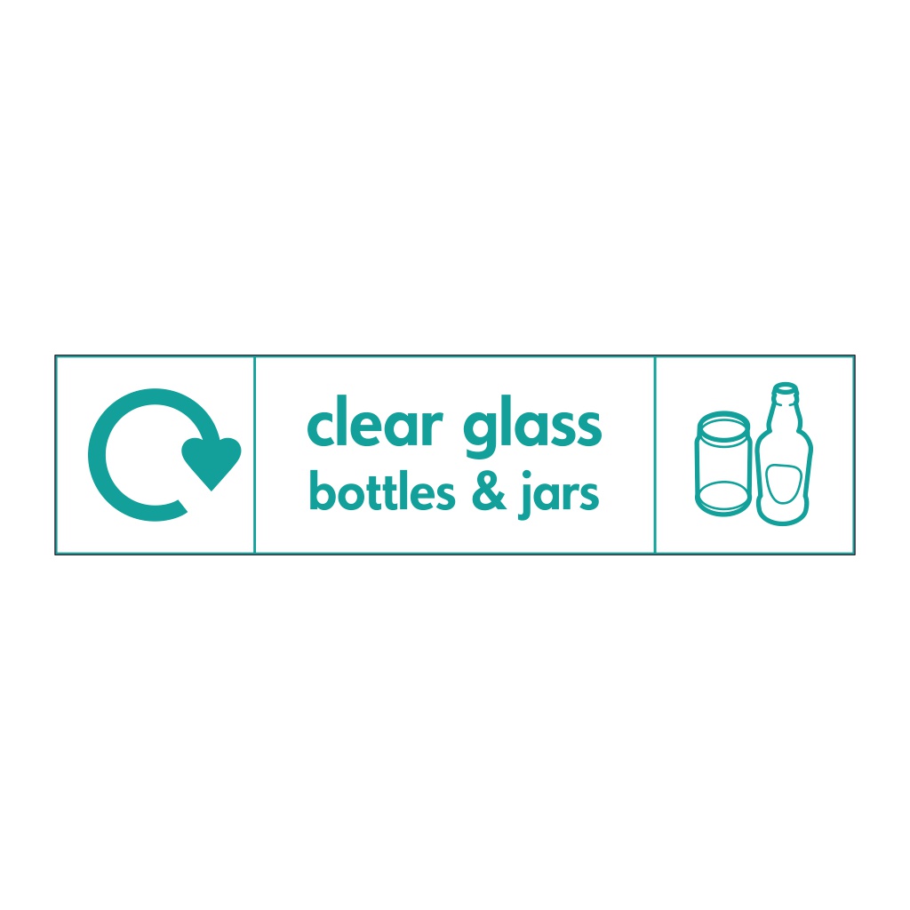 Clear glass bottles & jars with WRAP Recycling Logo & Icon | British ...