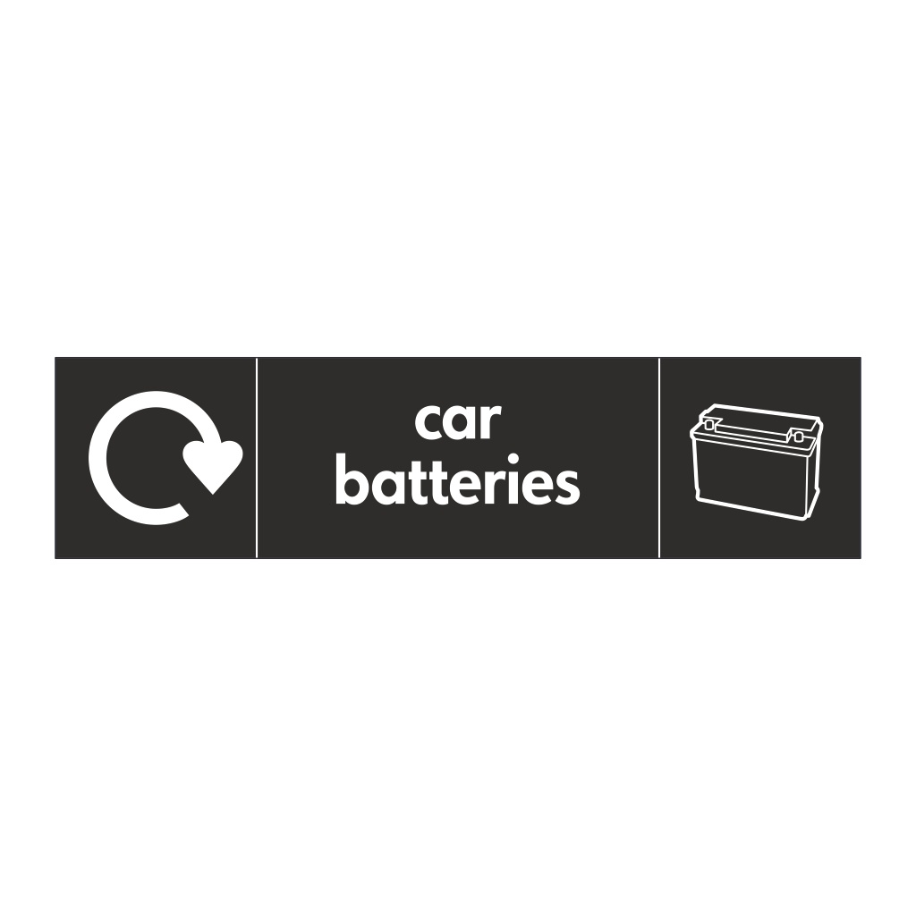 Car batteries with WRAP recycling logo & icon sign | British Safety Signs