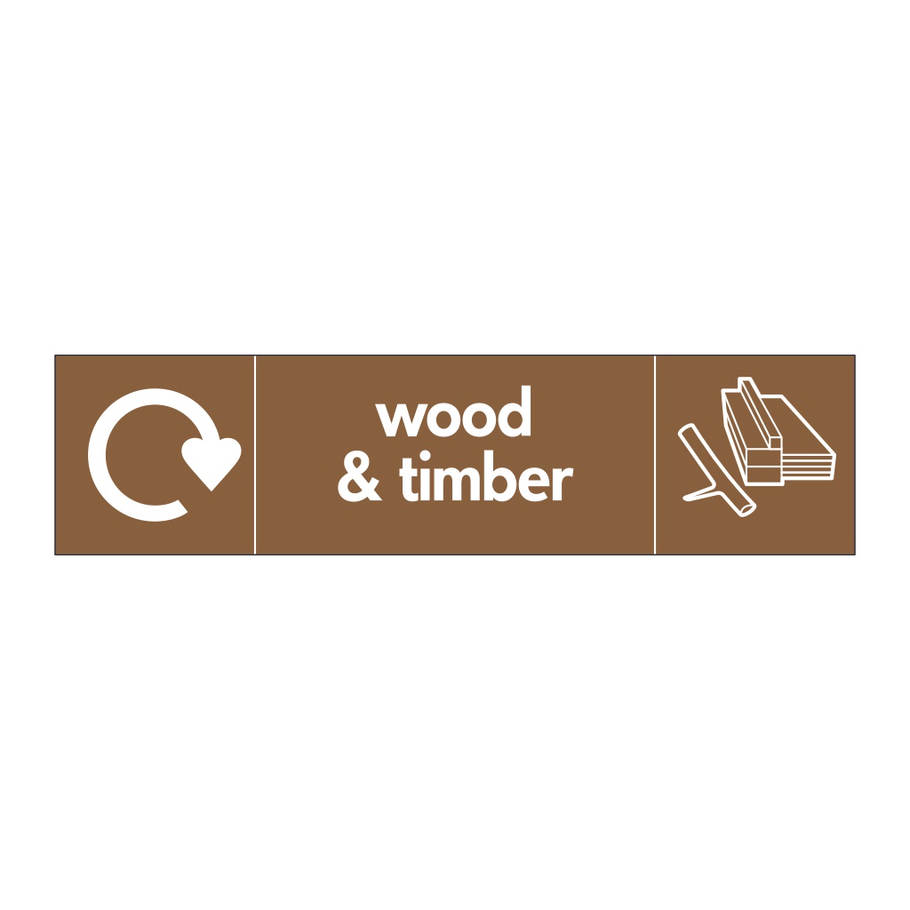 Wood & timber with WRAP recycling logo & icon sign | British Safety Signs