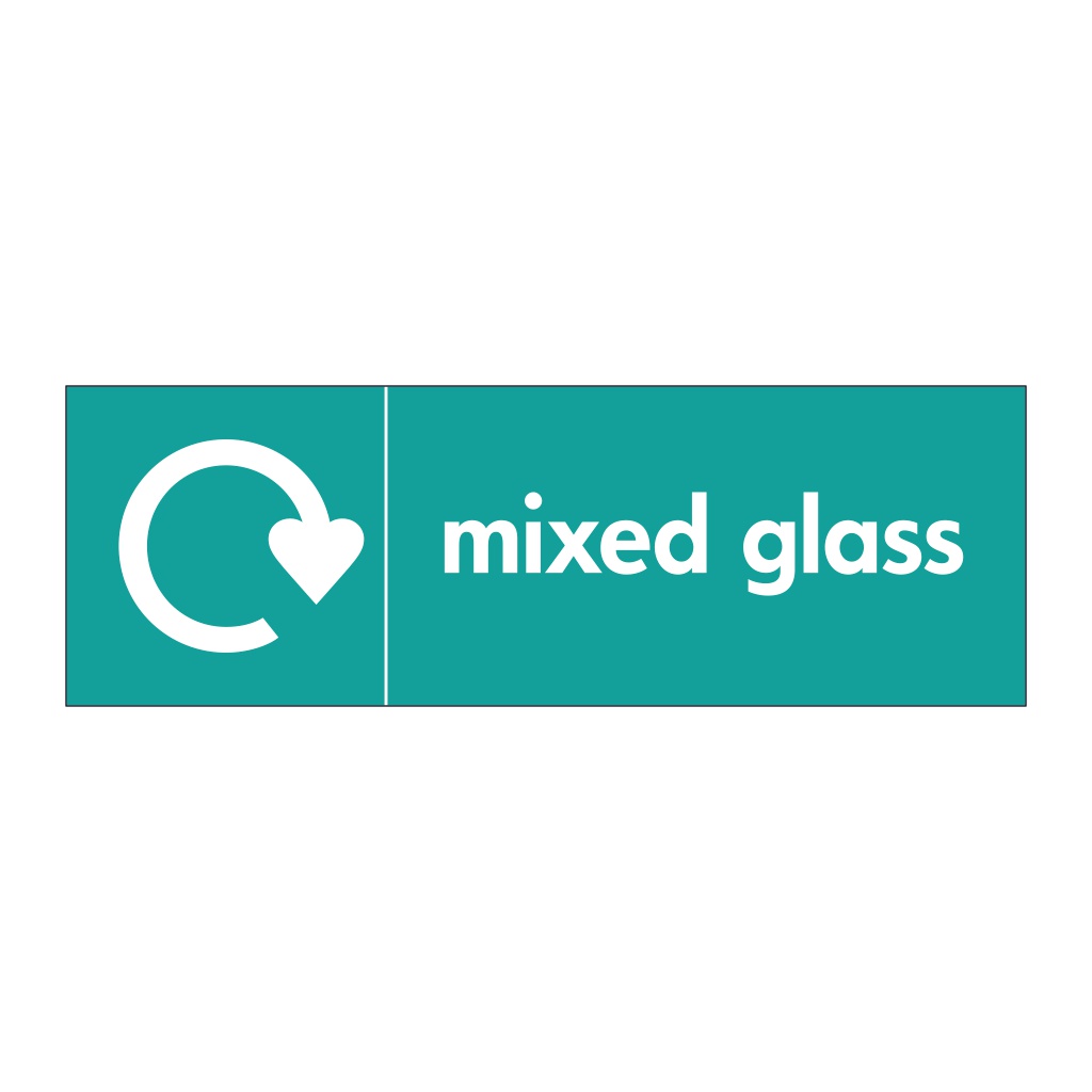 Mixed glass with WRAP recycling logo sign | British Safety Signs
