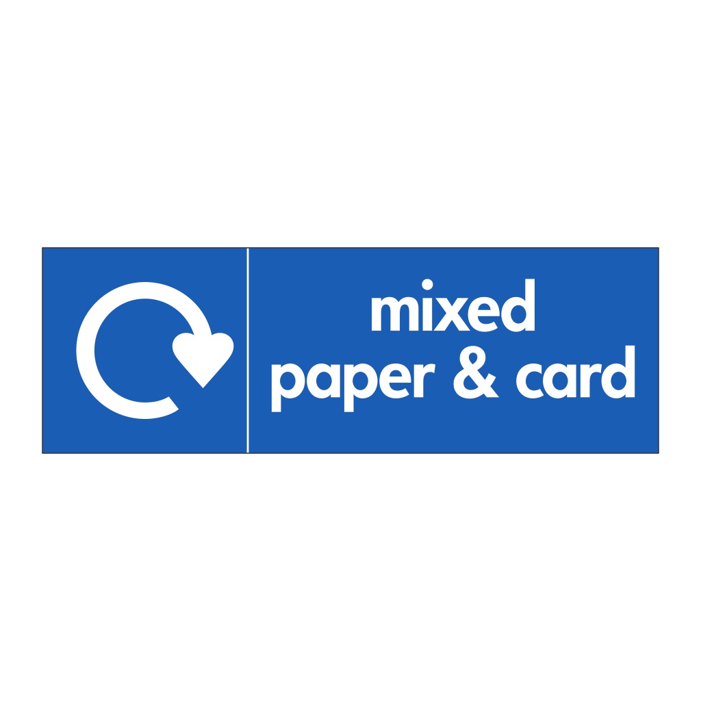 Mixed paper & card with WRAP Recycling Logo sign | British Safety Signs