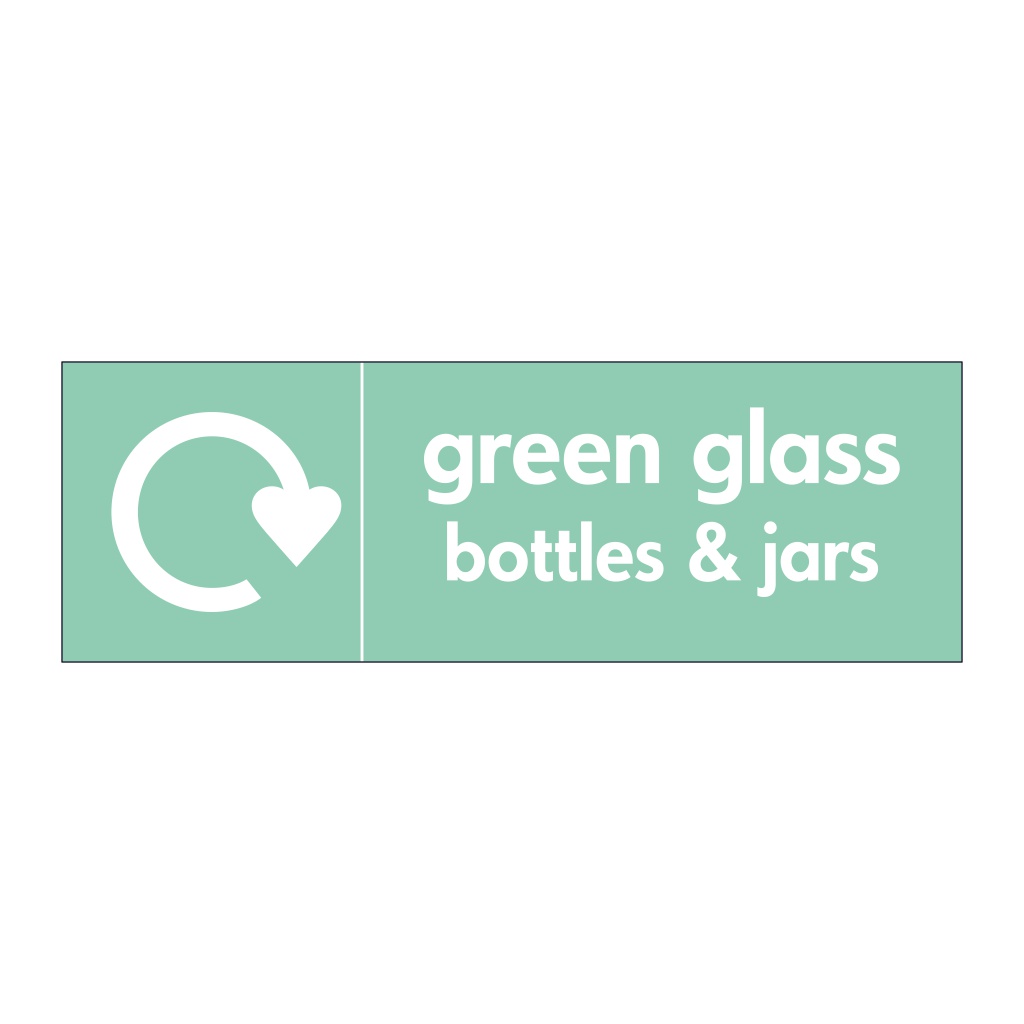 Green glass bottles & jars with WRAP recycling logo sign | British ...