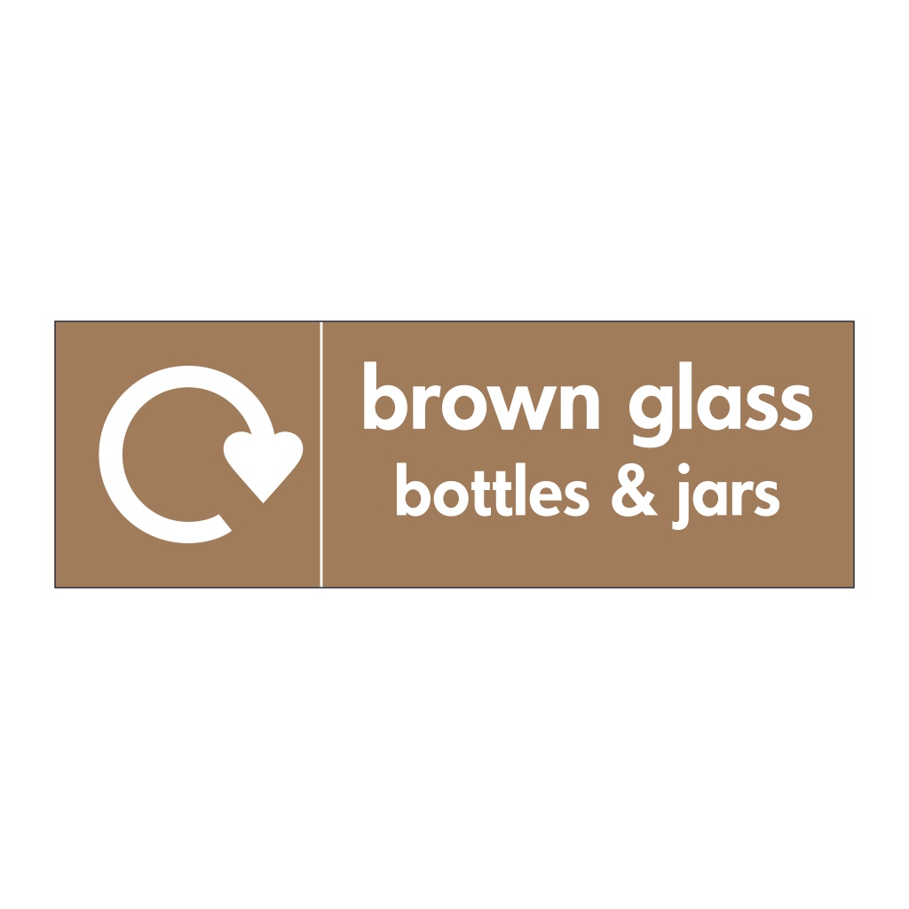 Brown glass bottles & jars with WRAP recycling logo sign | British ...