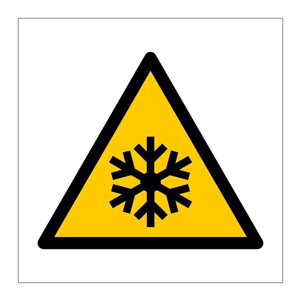 Low temperature freezing conditions hazard warning symbol sign ...