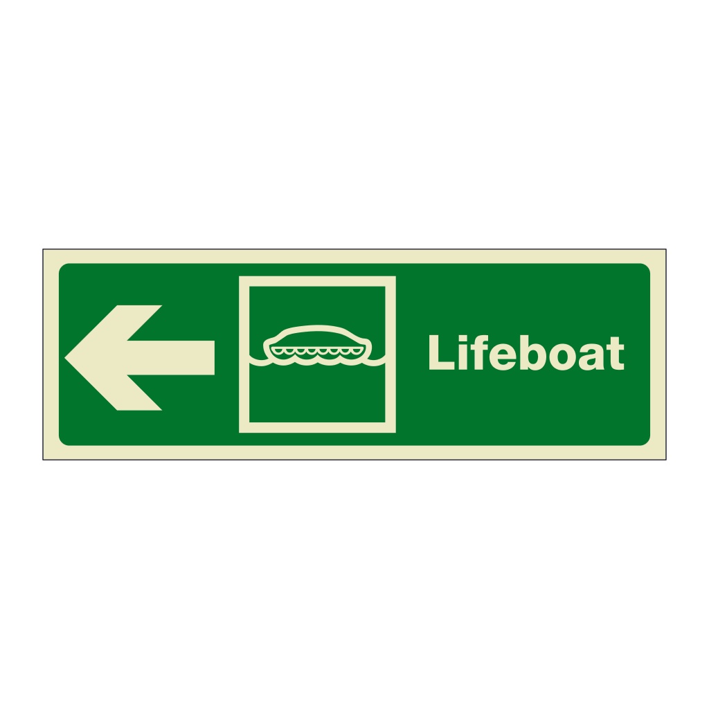 Lifeboat with left directional arrow (Marine Sign) | British Safety Signs