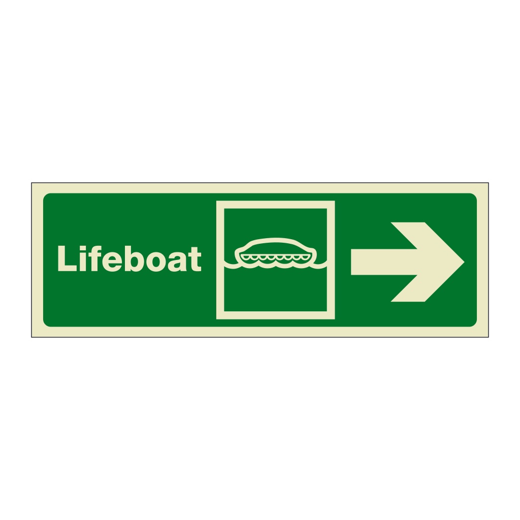 Lifeboat with right directional arrow (Marine Sign) | British Safety Signs