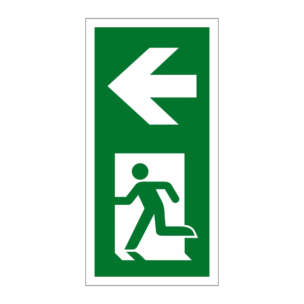 Running man arrow left sign | British Safety Signs