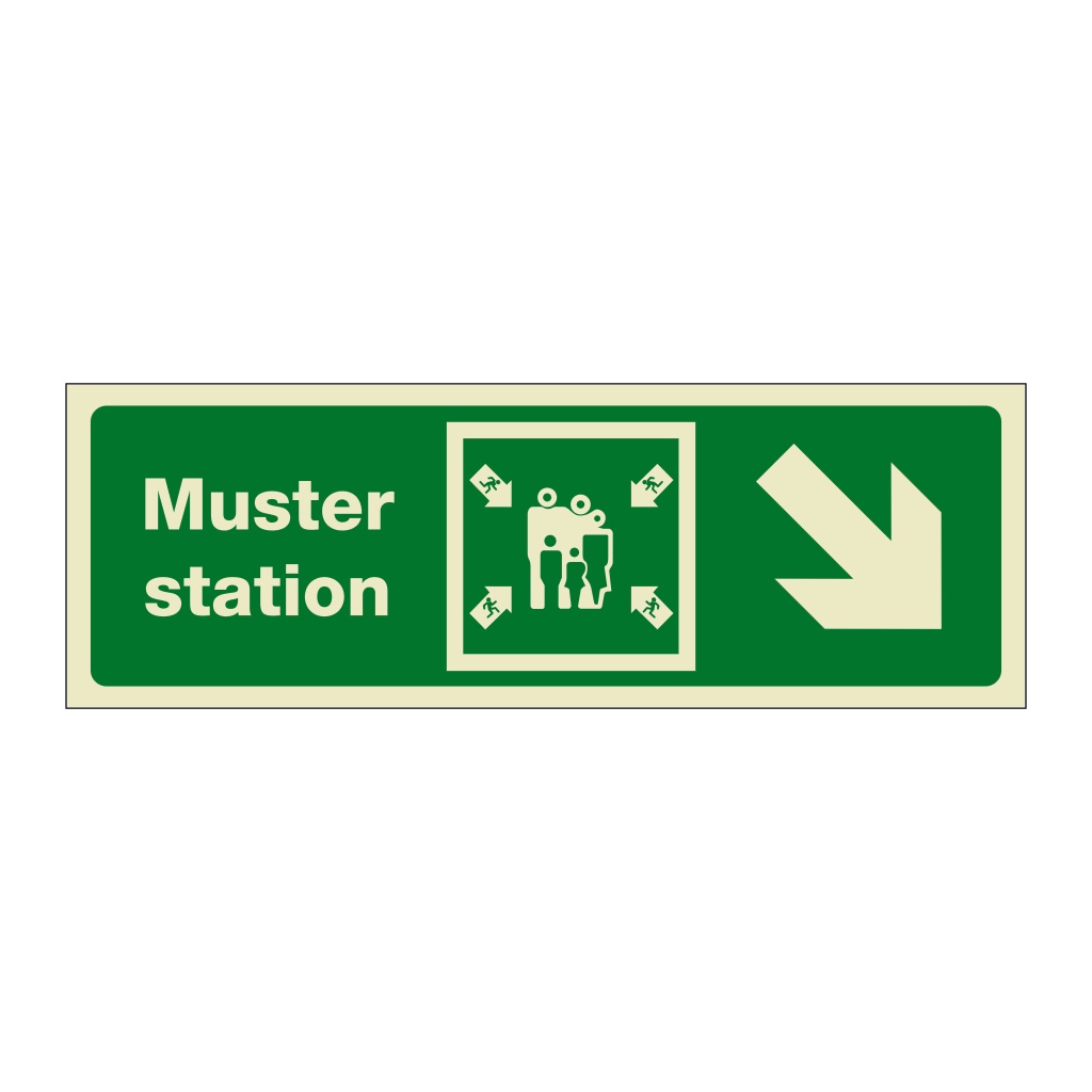 Muster station with down right directional arrow (Marine Sign ...
