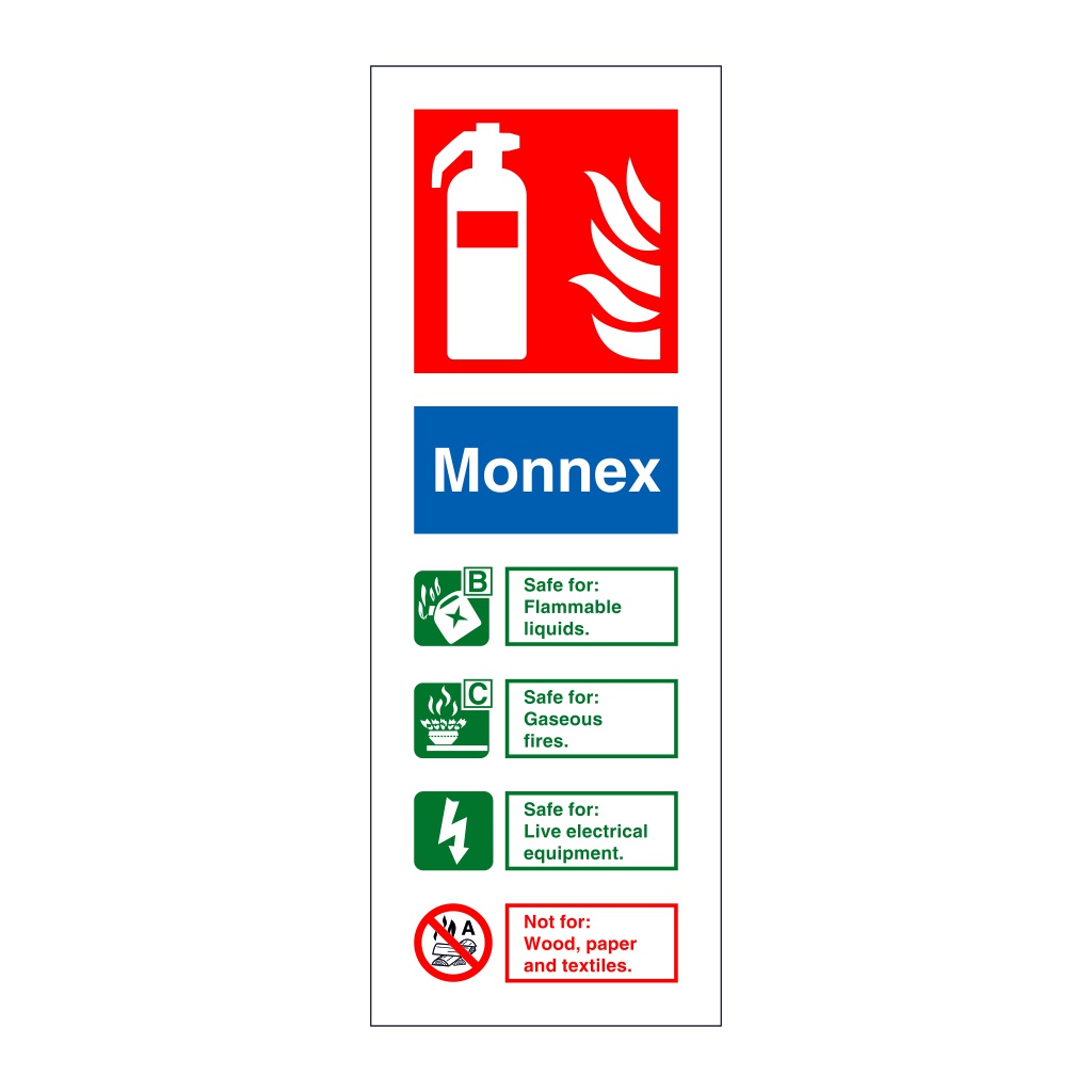 Monnex fire extinguisher identification Sign | British Safety Signs