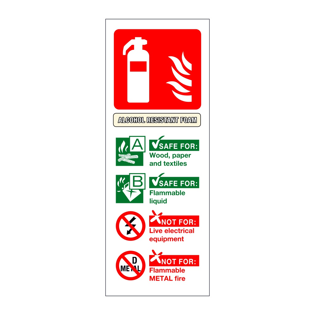 Alcohol Resistant Foam fire extinguisher Identification Sign | British ...