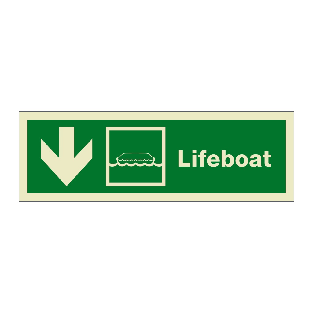 Lifeboat with Down Directional Arrow (Marine Sign) | British Safety Signs