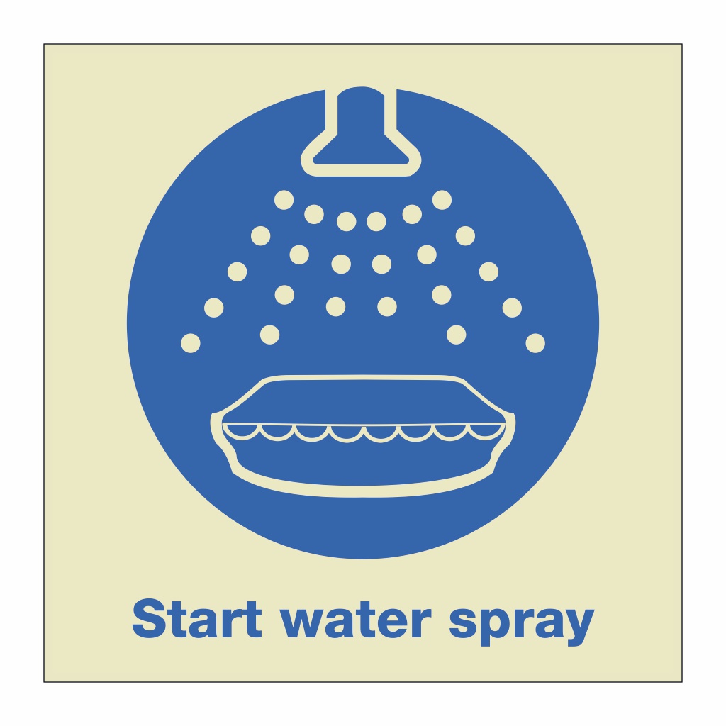 Start water spray with text (Marine Sign) | British Safety Signs