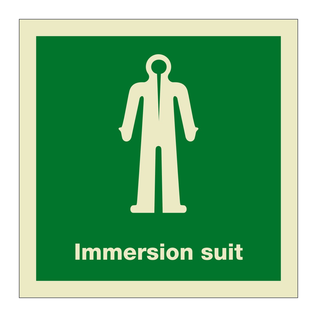 Immersion survival suit with text (Marine Sign) | British Safety Signs