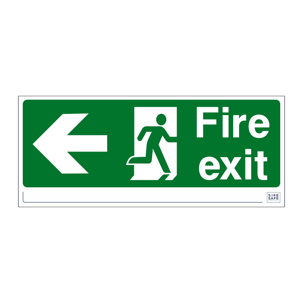 Site Safe - Fire Exit Running Man Arrow Left sign | British Safety Signs