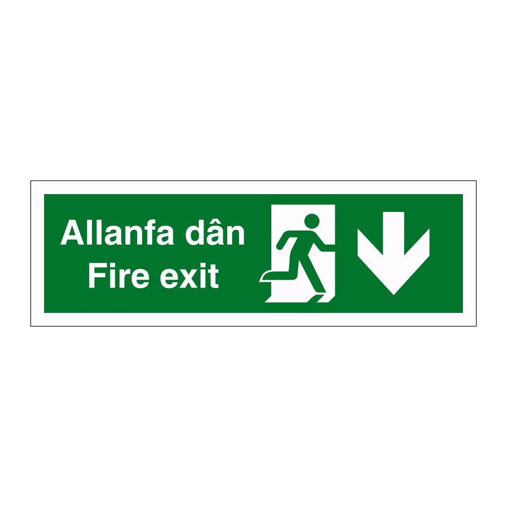 Fire exit arrow down English/Welsh sign | British Safety Signs