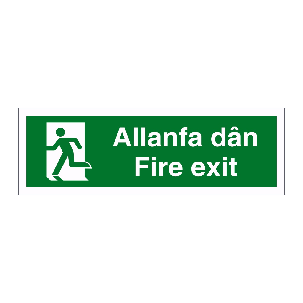 Fire exit running man left English/Welsh sign | British Safety Signs