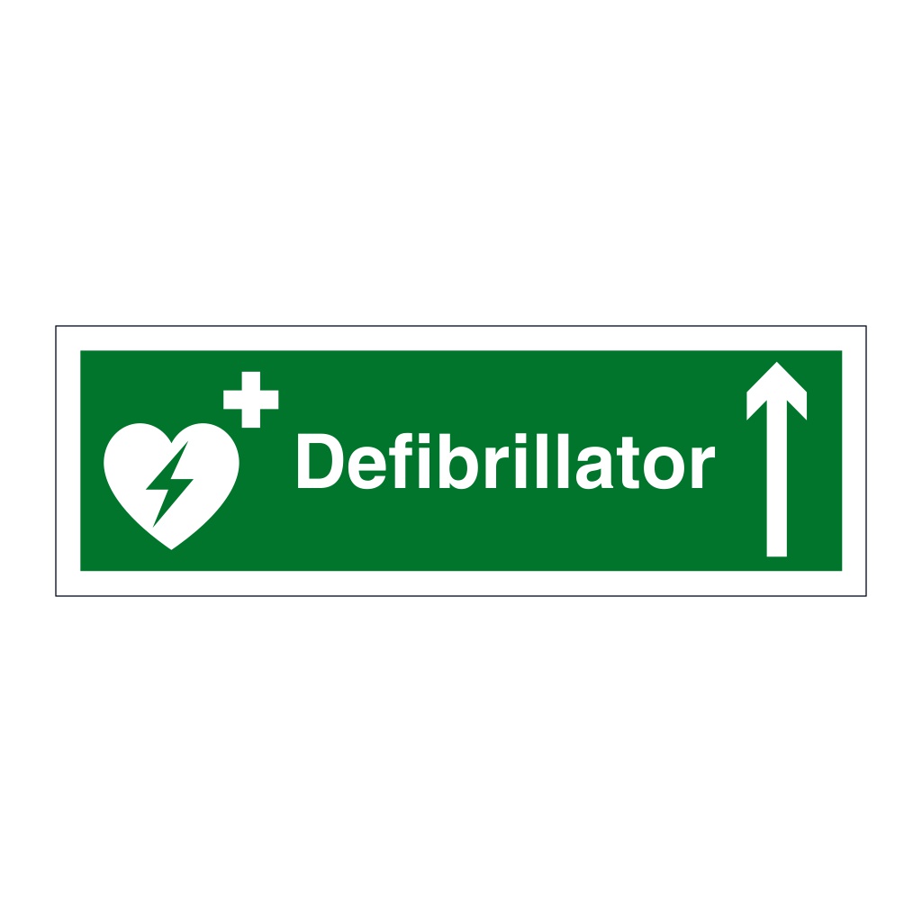 Defibrillator arrow up sign | British Safety Signs