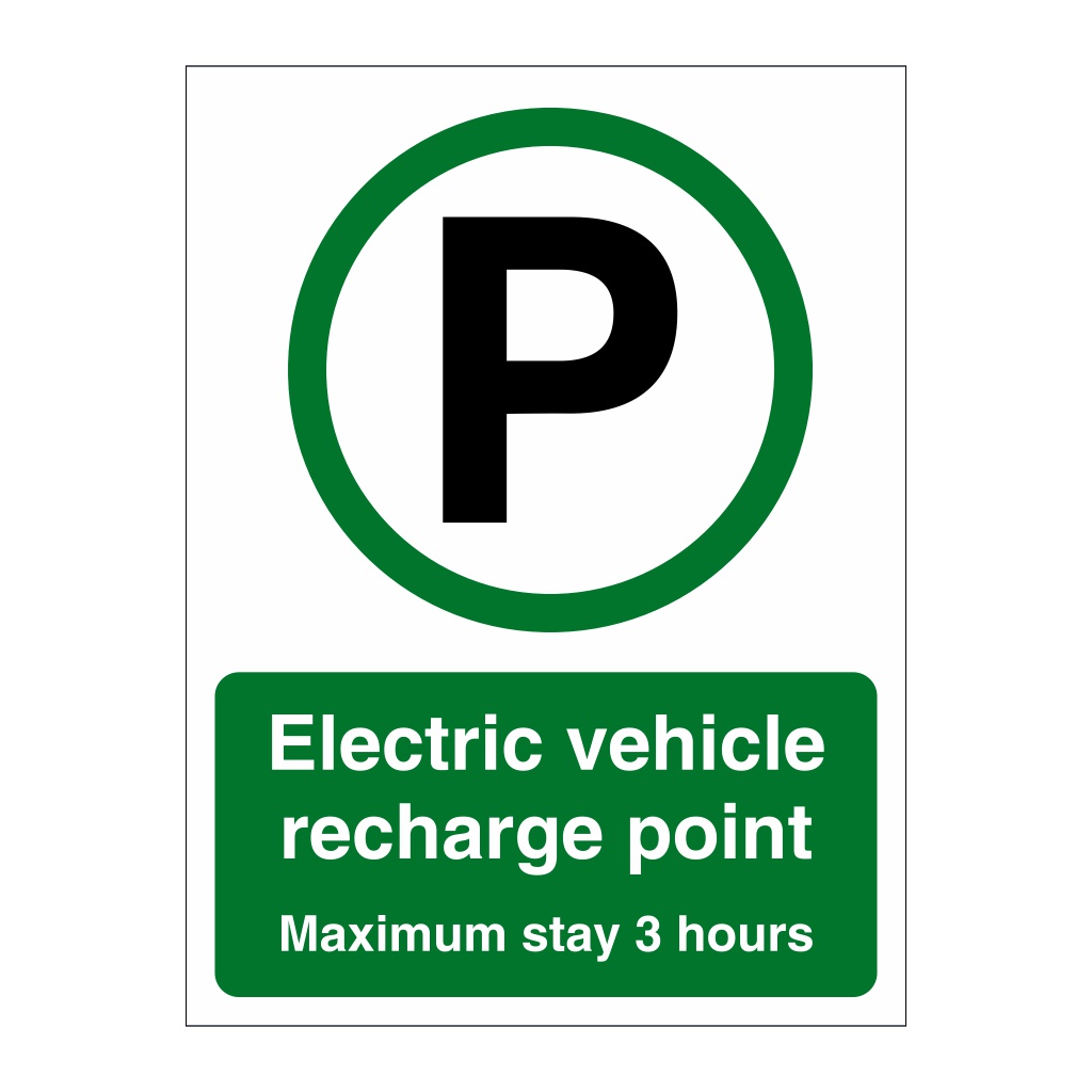 Electric vehicle recharge point 3 hours sign | British Safety Signs