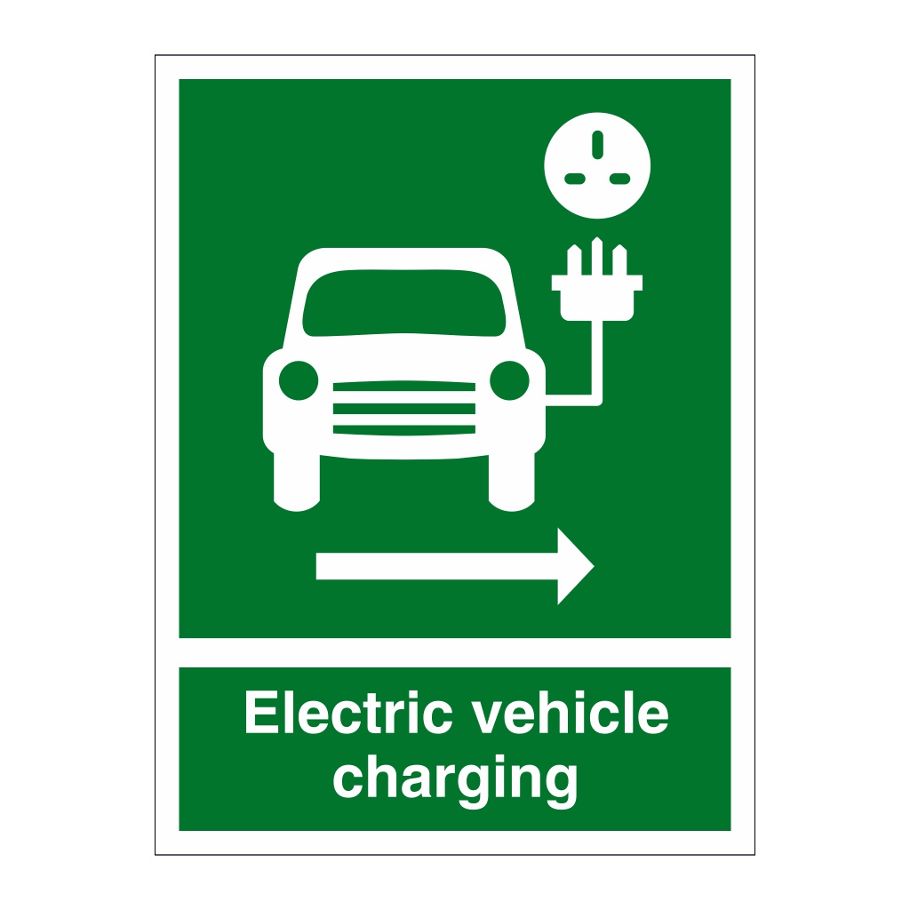 Electric vehicle charging car symbol & arrow right sign | BSS