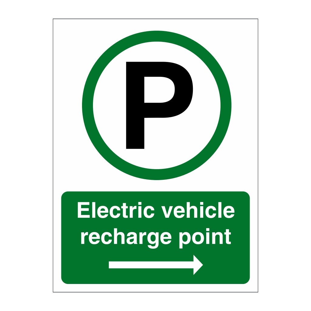 Electric vehicle recharge point & arrow right sign | BSS