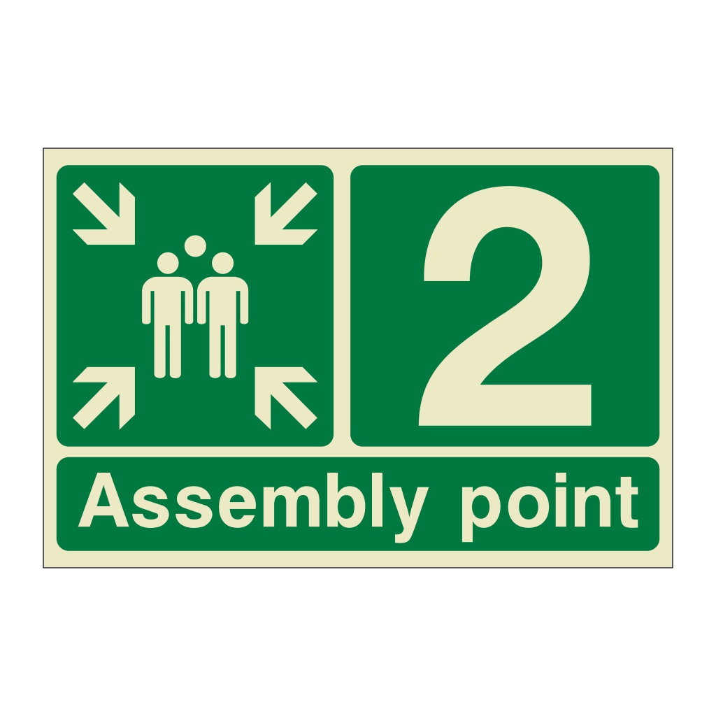 Assembly Point 2 with arrows sign | British Safety Signs