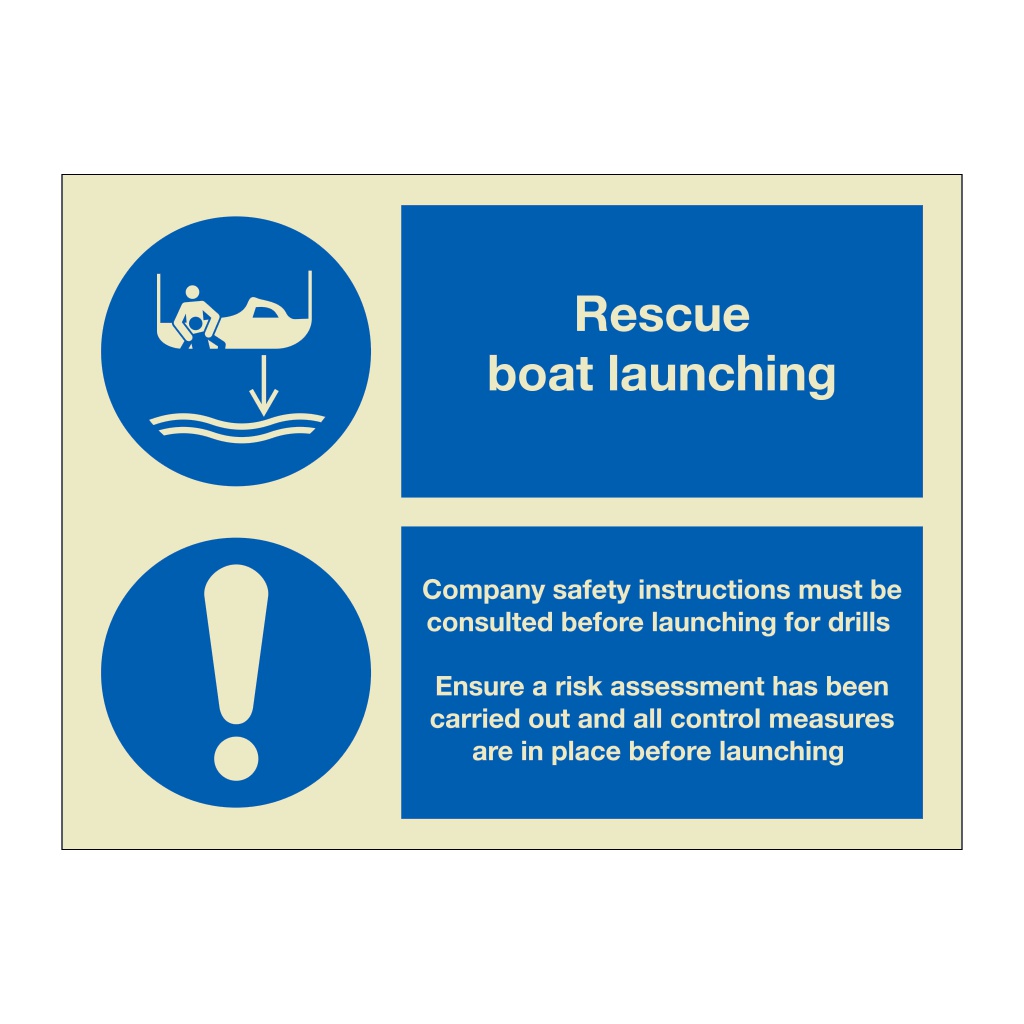 Rescue boat launching instruction sign | British Safety Signs