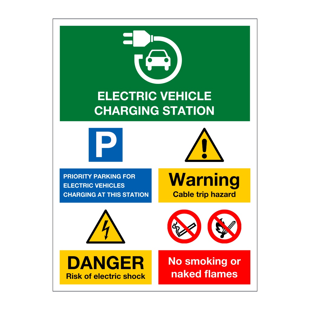 Electrical vehicle charging station multi-message sign | British Safety ...