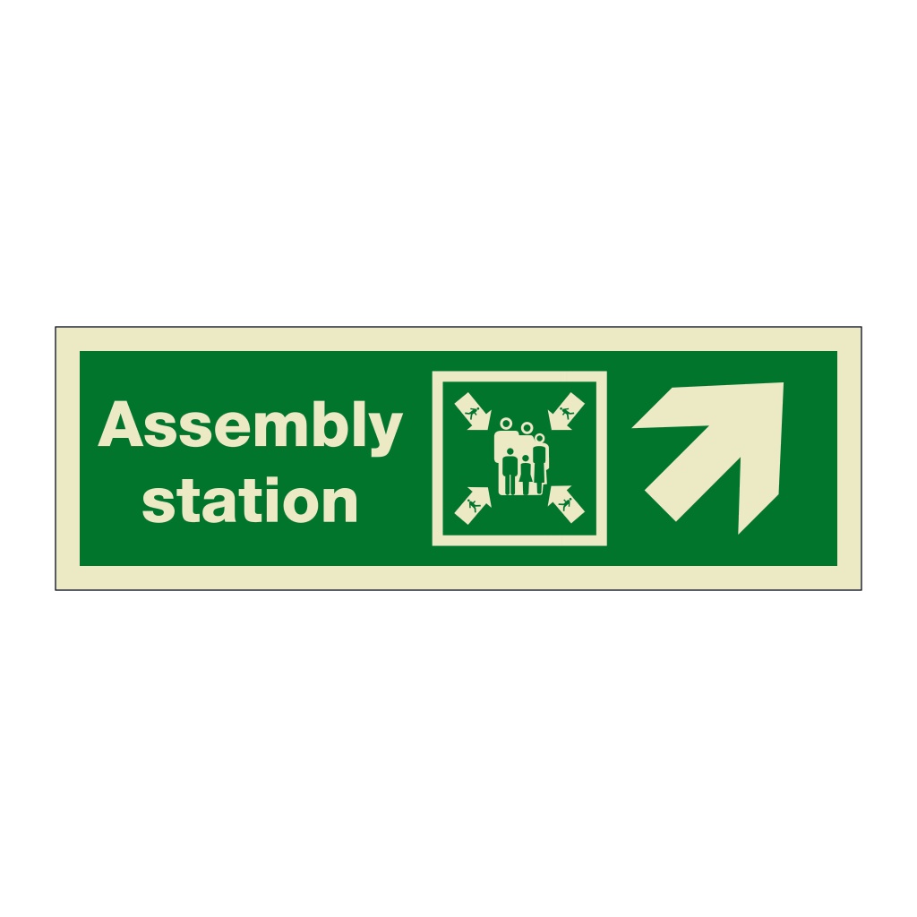 Assembly Station Arrow Up Right (Marine Sign) | British Safety Signs