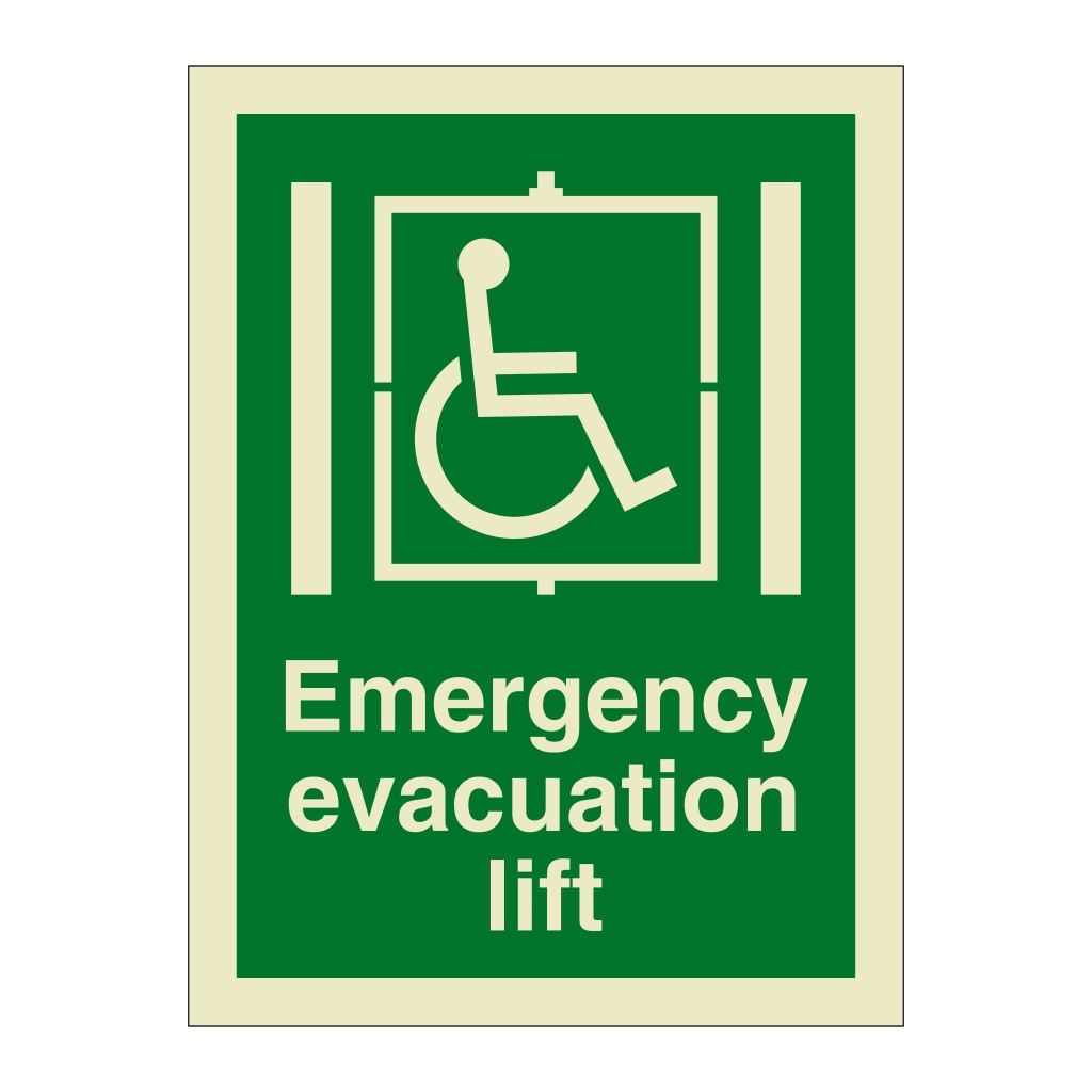 Emergency evacuation lift with text (Marine Sign) | British Safety Signs