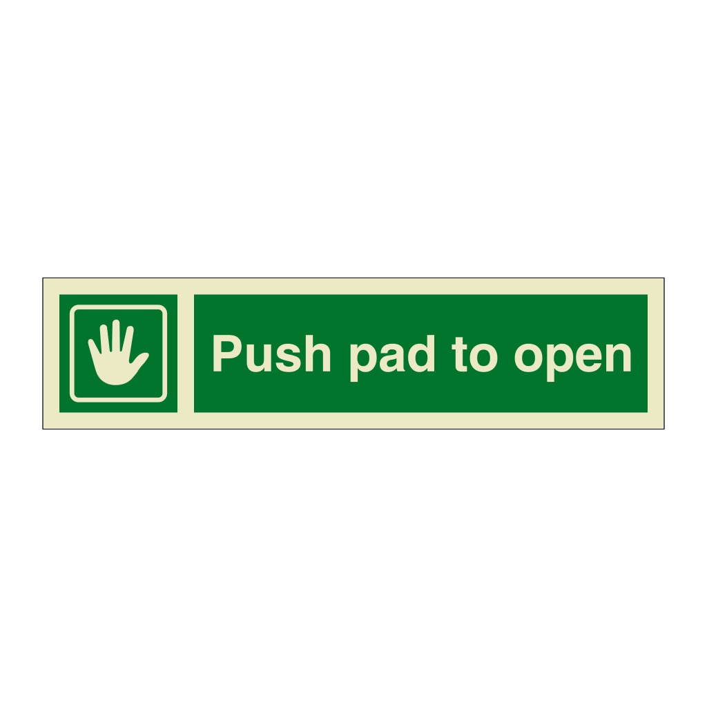 Escape door opening Push pad to open (Marine Sign) | British Safety Signs