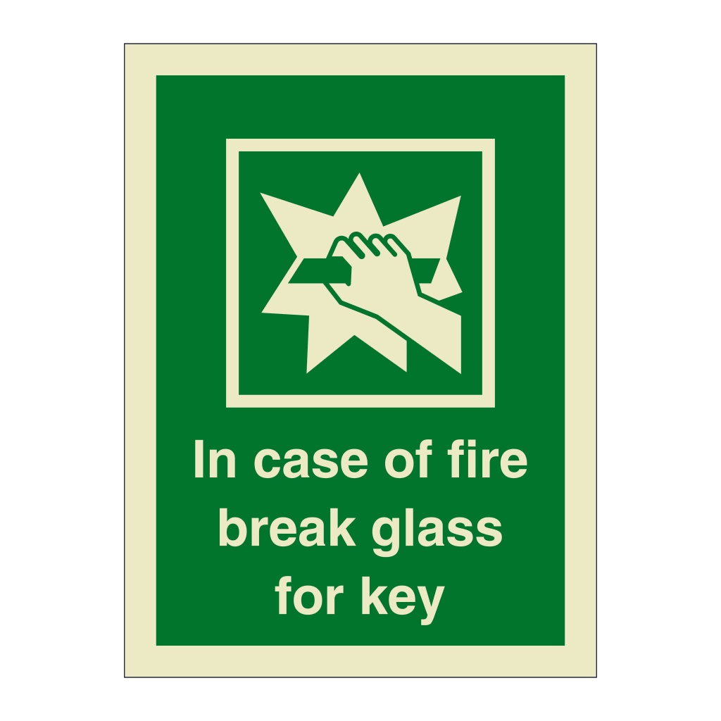 In case of fire break glass for key (Marine Sign) | British Safety Signs