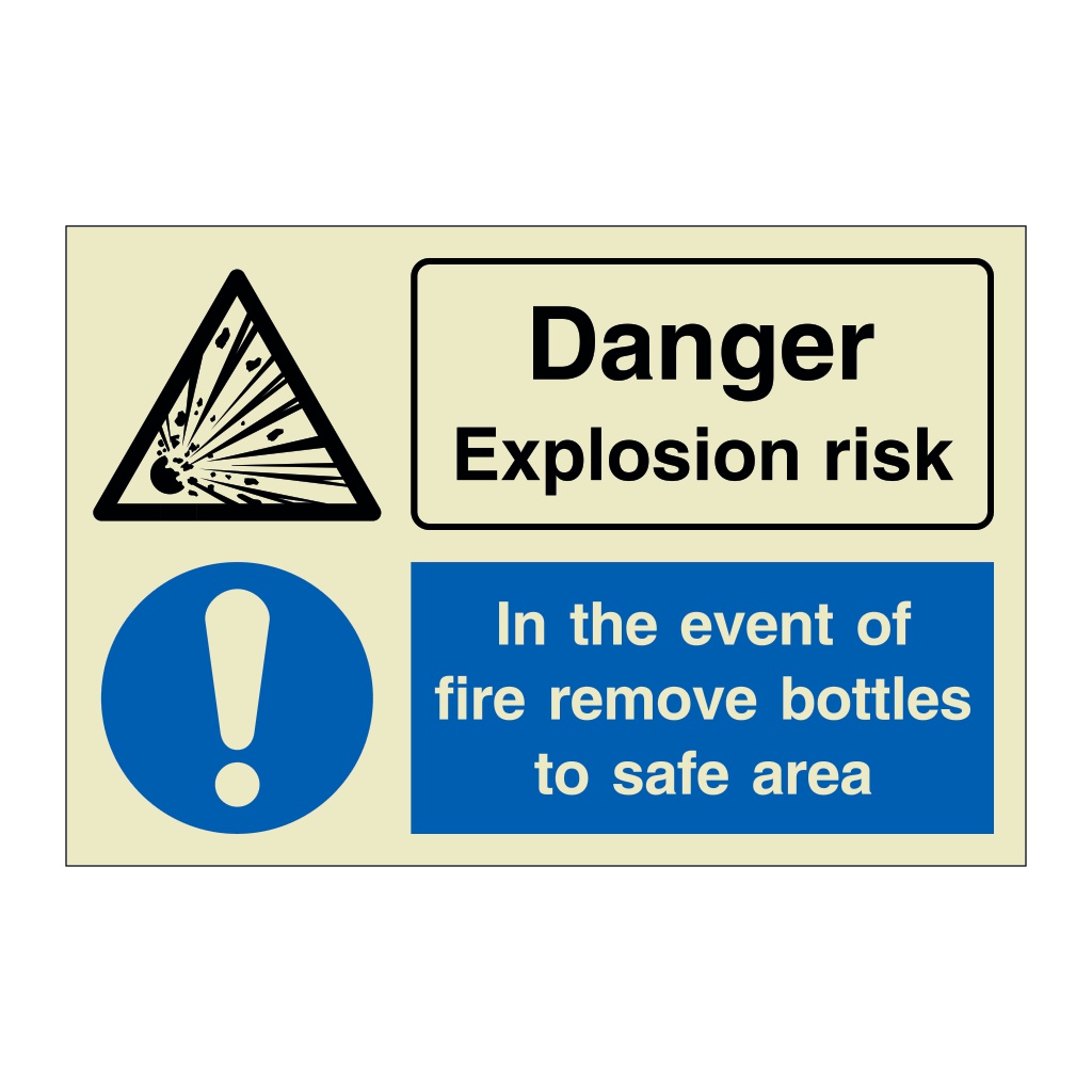 Danger Explosion Risk In the event of fire remove bottles to safe area ...